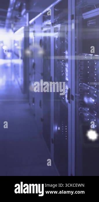 Animation of eco icons and digital data processing over computer ...