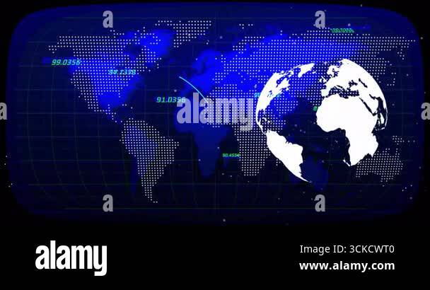 On start grid outlining data labels before arcs animating and globe rotating visualizing data ...
