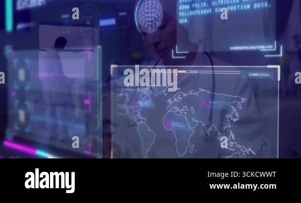 Clear health holographic interface fading in revealing doctor scanning ...