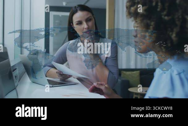 Consultant pointing at report as colleague tapping papers causing map ...