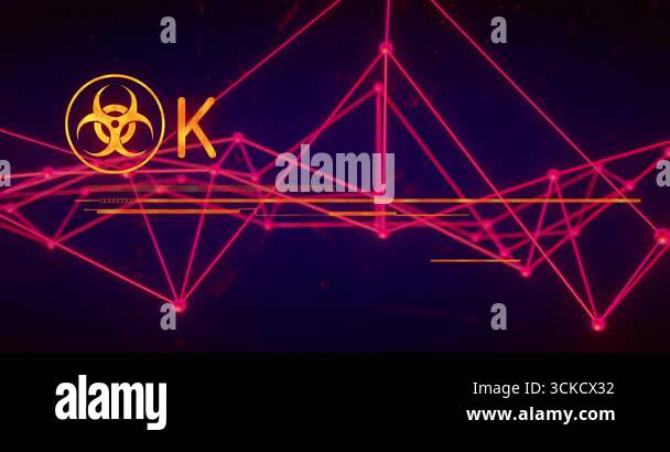 Neon pink net pulsing as orange biohazard icon fading, letters forming ...