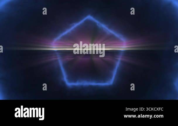 Glowing neon pentagon starting blue outline expanding FIGHT text ...