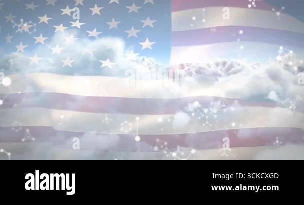On loop start showing flag behind clouds, stripes undulating and ...