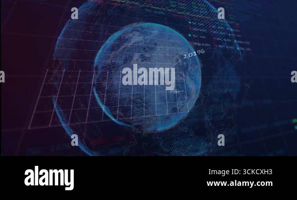 On load rotating globe enveloping wireframe, emerging grid updating ...