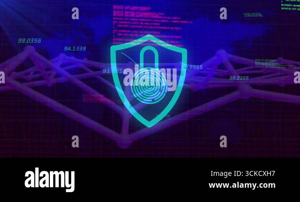 On detecting threat shield pulsing with neon arcs circling over rotating network ensuring ...