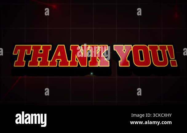 Bright cyan glitch sweeping grid revealing 3D THANK YOU, tracing red lasers displaying gratitude ...