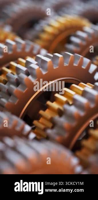 Seamless looping 3D animation of rotating interlocking gears ...