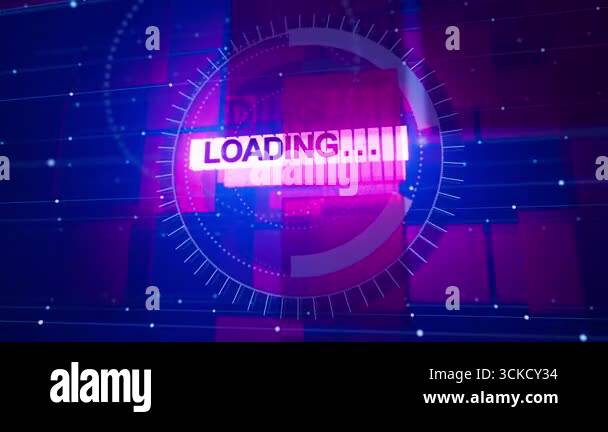 Cyber loading animation with glowing text, neon circle progress, and ...