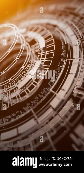 Cyclical animation of futuristic digital rings and circuits, creating a dynamic Hi Tech ...