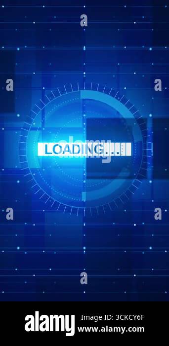 Looping animation of futuristic digital loading screen with neon colors, glowing HUD interface ...