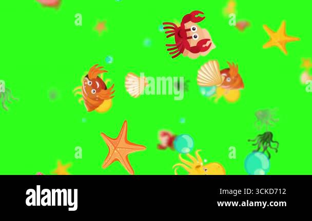 Colorful sea creatures floating in vibrant animation Stock Video ...
