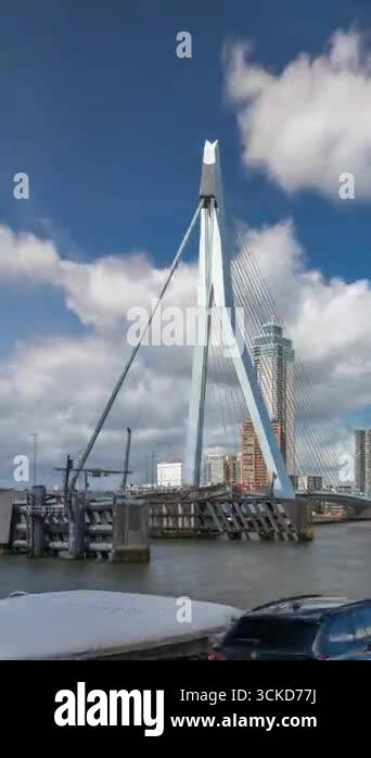 Erasmus Bridge timelapse hyperlapse, spanning Maas River in Rotterdam ...