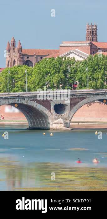 Garonne River and Pont Neuf timelapse with Basilica of Our Lady of the ...