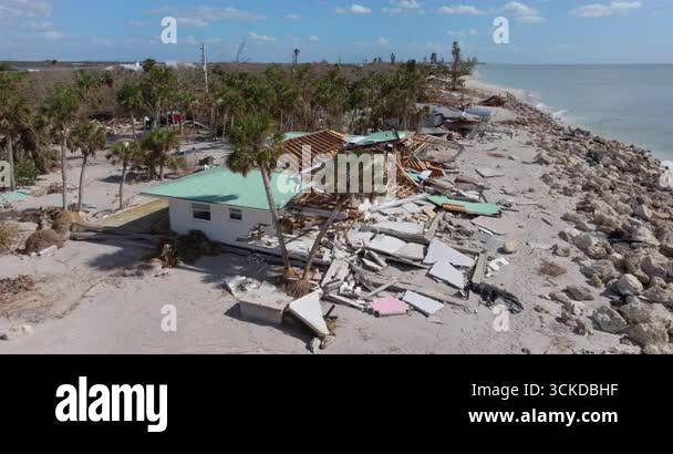 Destroyed houses on ocean shore after hurricane Milton landfall ...