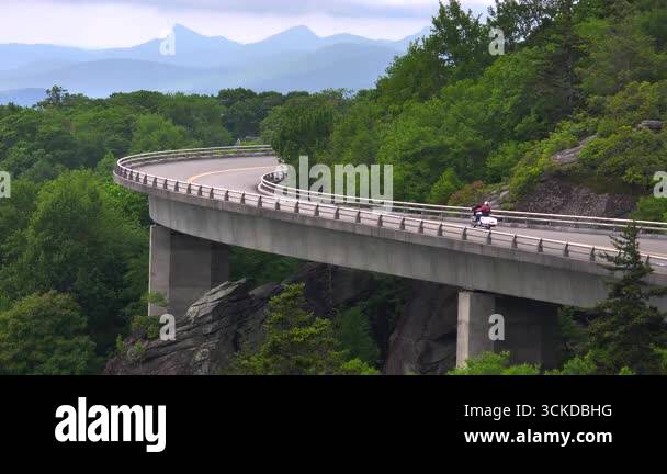 Linn Cove Viaduct on Blue Ridge Parkway in summer rainy season ...