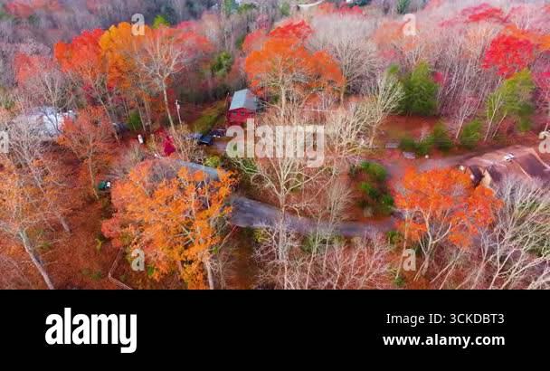 Remote cabins and rural homes on Tennessee colorful hills. Scenic fall ...