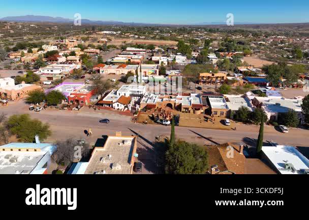Tubac historic town center aerial view including Tubac Plaza and ...