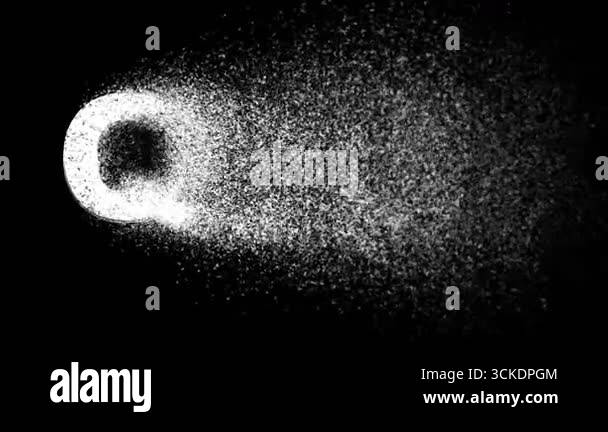 Disappearing English alphabet Q into small particles on plain black ...