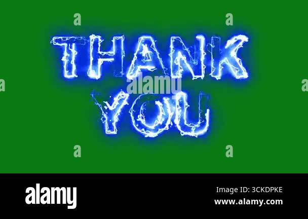 Thank You text with lightning energy sparks on green screen background ...