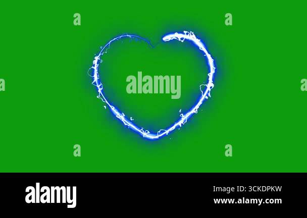 Heart shape with lightning energy sparks path effect on green screen ...