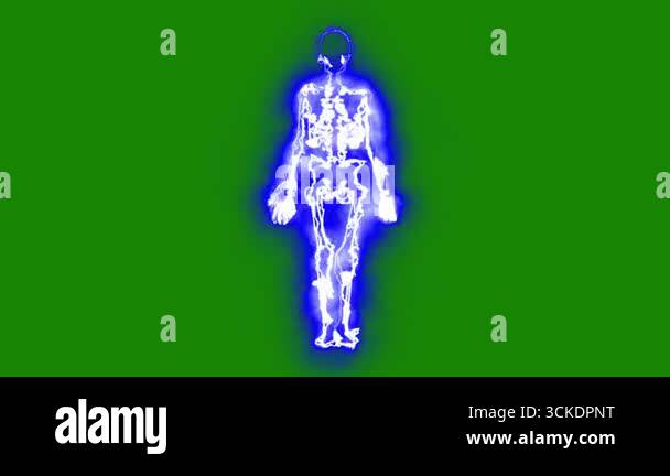 Human skeleton symbol with lightning energy sparks effect on green ...