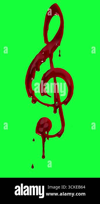 Music symbol with scary blood drops effect on green screen background ...