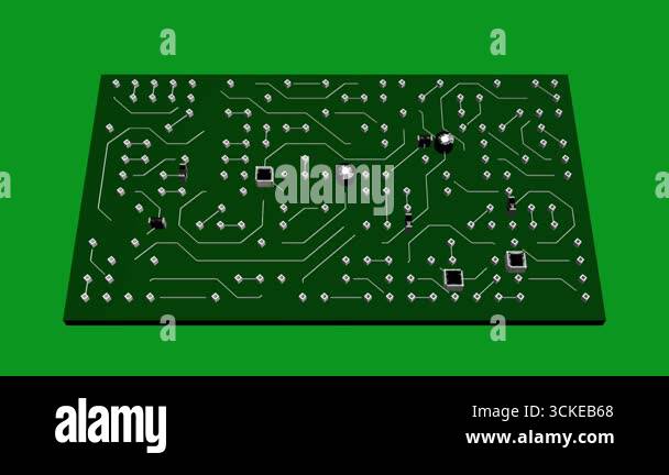 3d circuit board with moving circuit lines effect on green screen ...