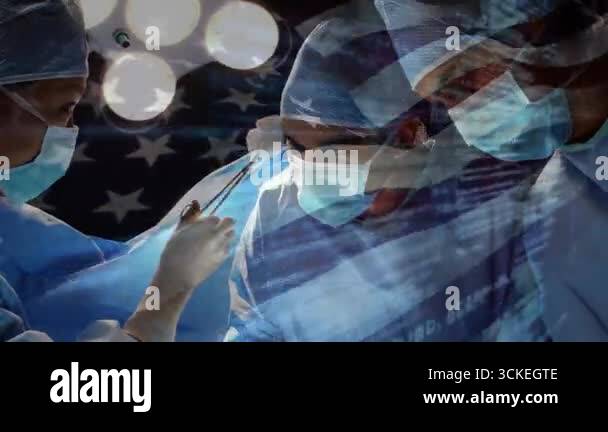 Adjusting drapes starting surgery with team handing forceps incising ...