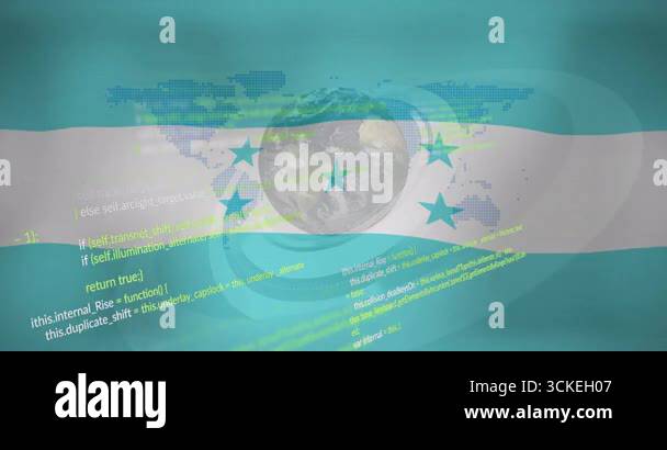 Completing first rotation, globe fading in over Honduran flag with ...