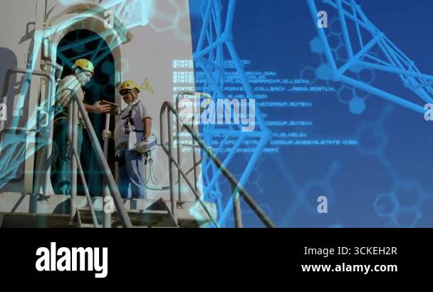 Tech inspectors stepping onto platform and activating network overlay ...