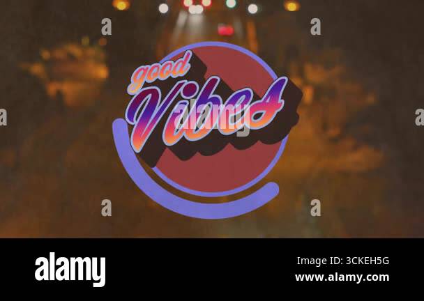 good Vibes logo fading into view over road, neon-blue arc progressing ...