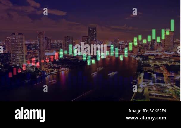 stock graph chart with night view of abstract skyline in bangkok city Stock Video Footage - Alamy