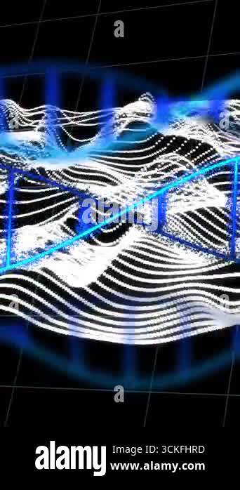 DNA strand and wave patterns, scientific data processing animation ...