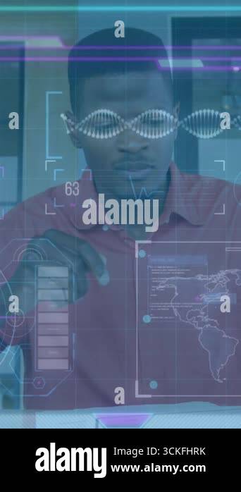 Animation of digital screen over afrcian american man in office ...