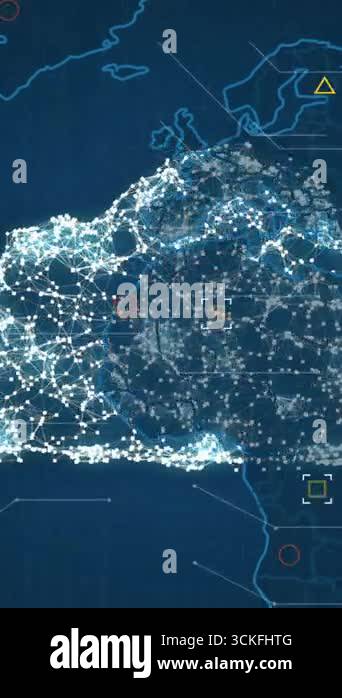 Animation of cloud, security padlock and sheild icon over world map ...