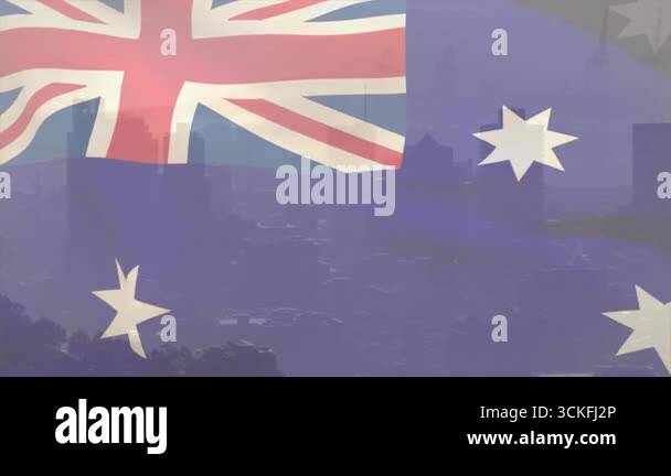 breeze causing Aussie flag rippling and folding, shifting Union Jack ...