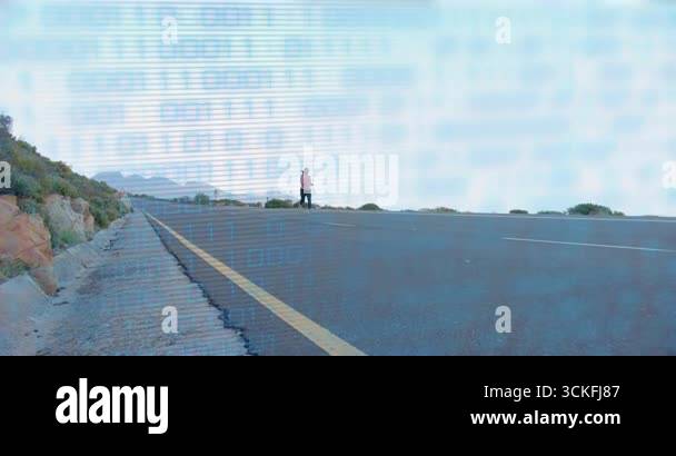 Female runner starting health training by running mountain road while ...