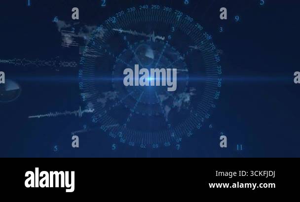 Central node opening rotating overlays, animating map, code, pie chart ...