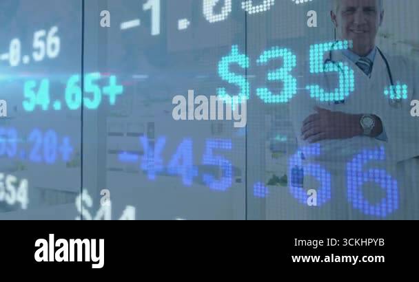 Transparent display appearing near doctor updating financial data ...
