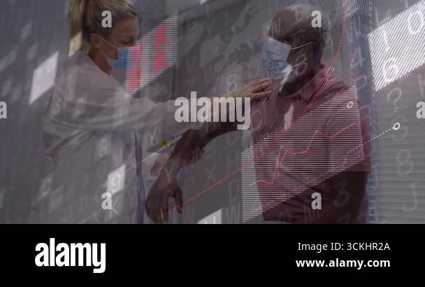 Clinician initiating shoulder exam guiding masked patient arm through ...