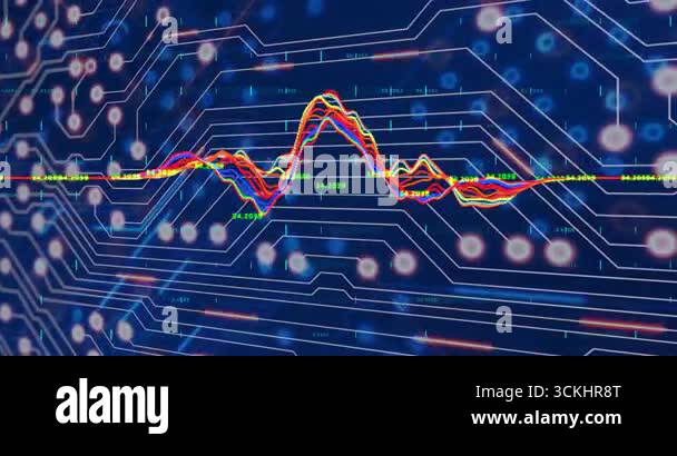 Waveform opening baseline forming peak waves splitting damping with numeric labels for data ...