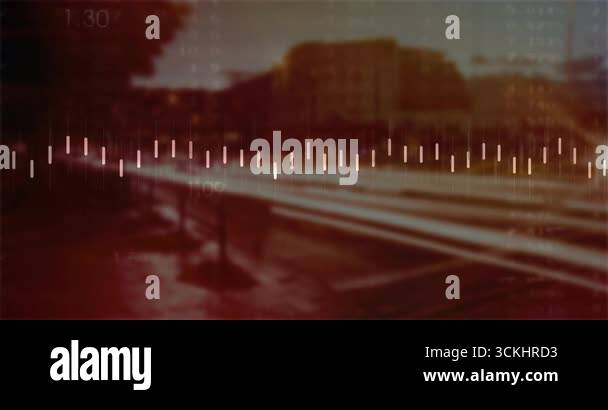 On scene opening white equalizer bars pulsing and forming waveform showing sound levels. Night ...