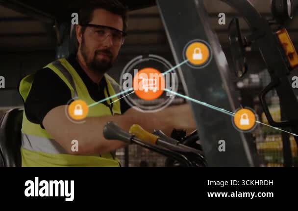 Operator adjusting controls and activating network of cart and lock ...