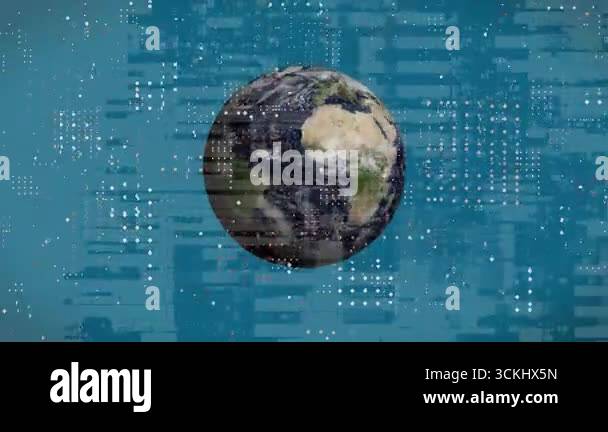 Small circle expanding into 3D globe, dots and squares pulsing and ...