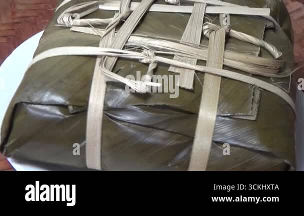 Traditional Chung cake on Tet holiday in Vietnam Stock Video Footage ...