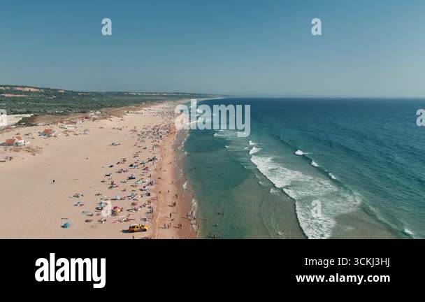 A stunning aerial view of a beautiful beach scene, featuring sunbathers ...