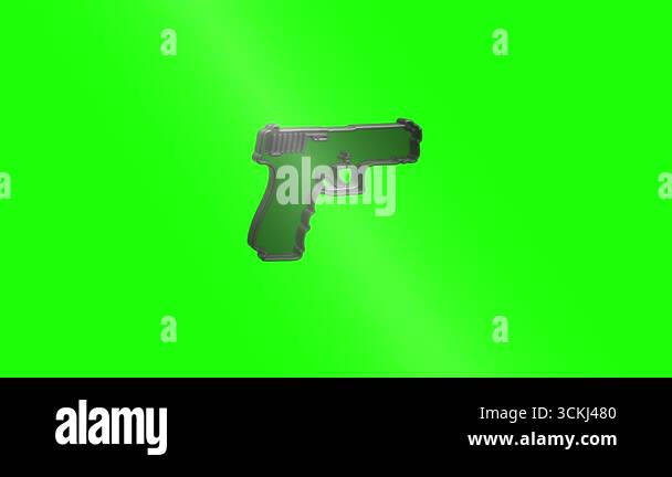 Professional firearm rotating smoothly against vivid green screen ...
