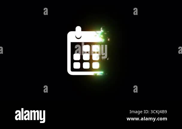 Calendar icon appearing and disappearing with glitch and rgb distortion ...