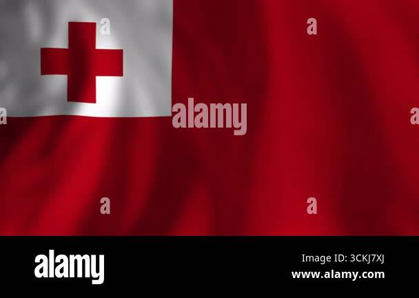 Tonga flag gently swaying, showcasing national pride with red and white ...