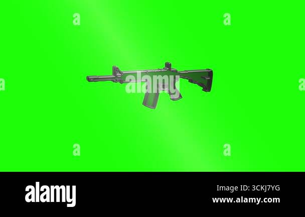 Metallic assault rifle being assembled and disassembled on green screen ...